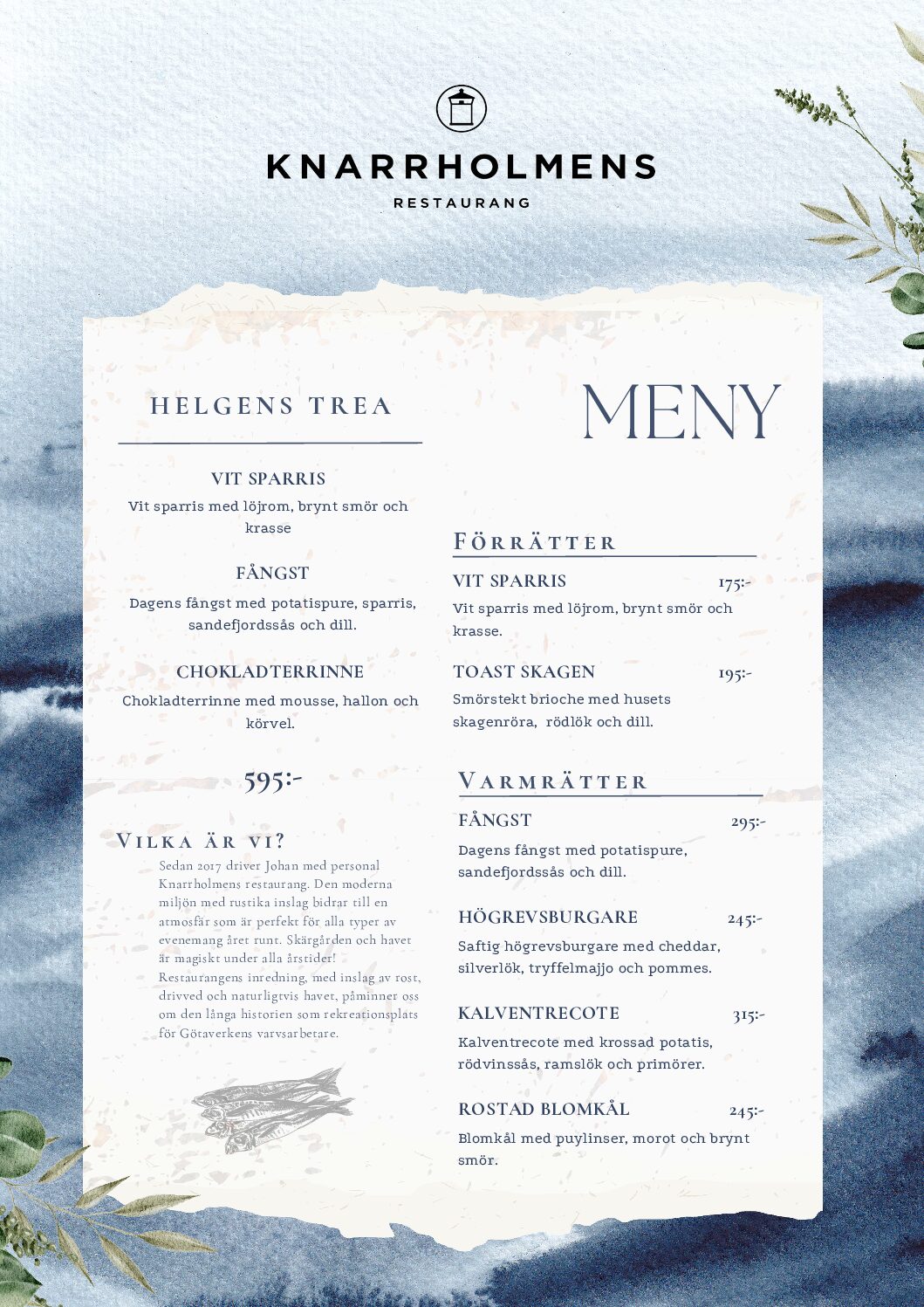 Meny – Knarrholmen – Restaurant & Övernattning
